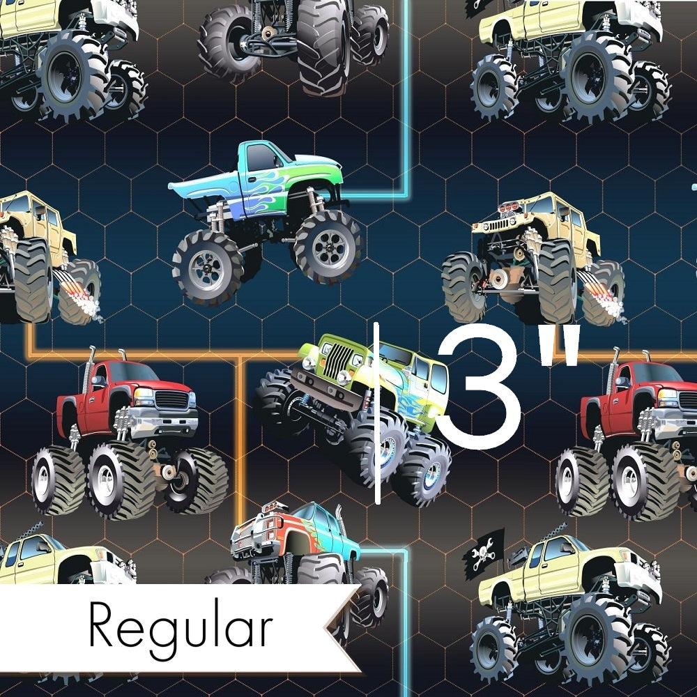 Design 490 - Navy Monster Truck Fabric | Big Monster Truck Print | Missy Rose
