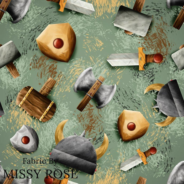 Design 119 - Viking Fabric | Green Viking Stuff Print | Missy Rose