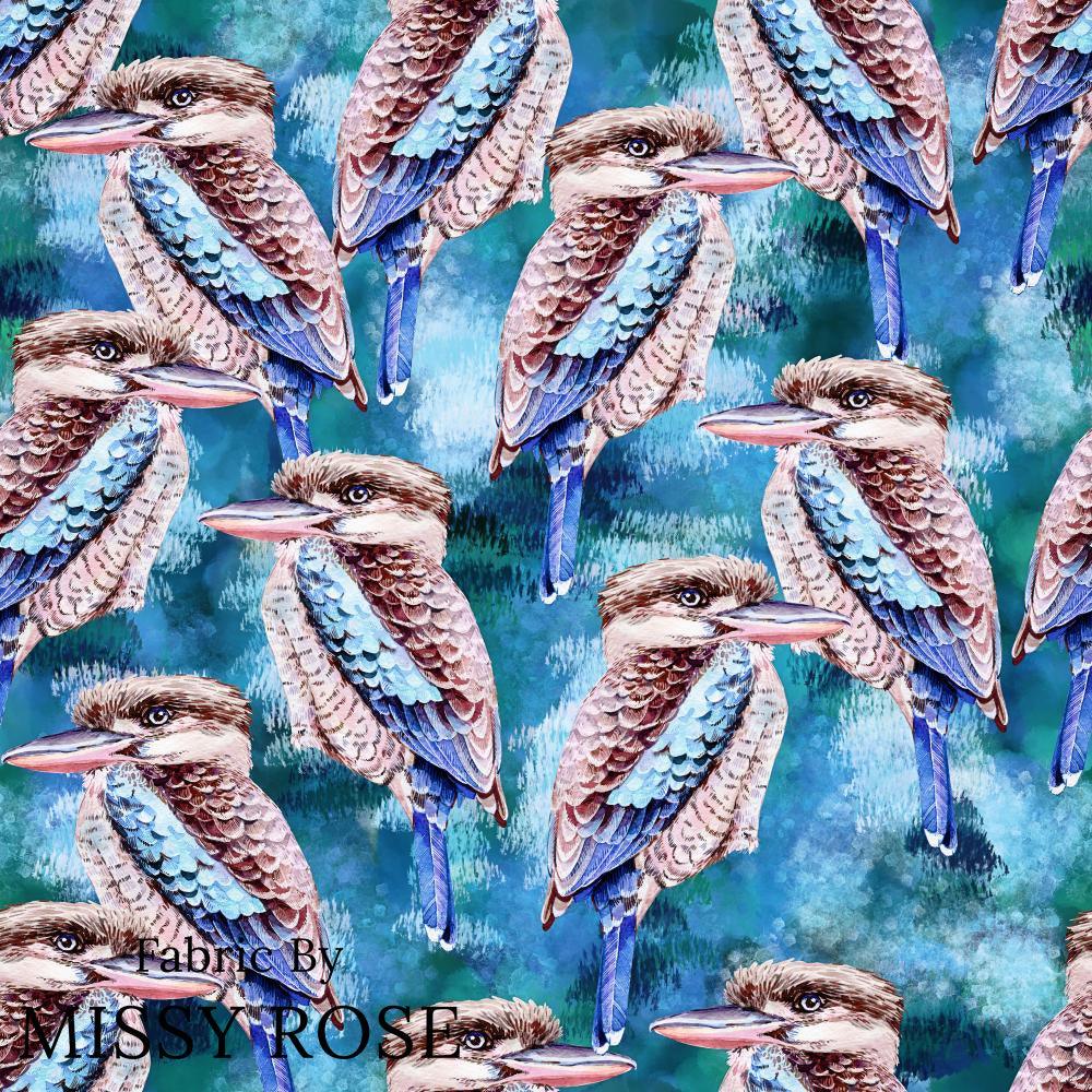 Design 351 - Kookaburra Fabric | Blue Kookaburra Print | Missy Rose