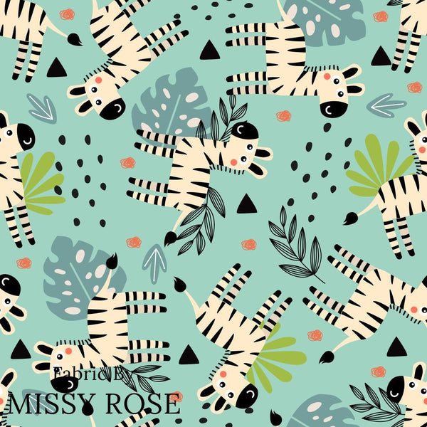Design 621 - Teal Zebra Fabric | Teal Zebra Stripes Print | Missy Rose