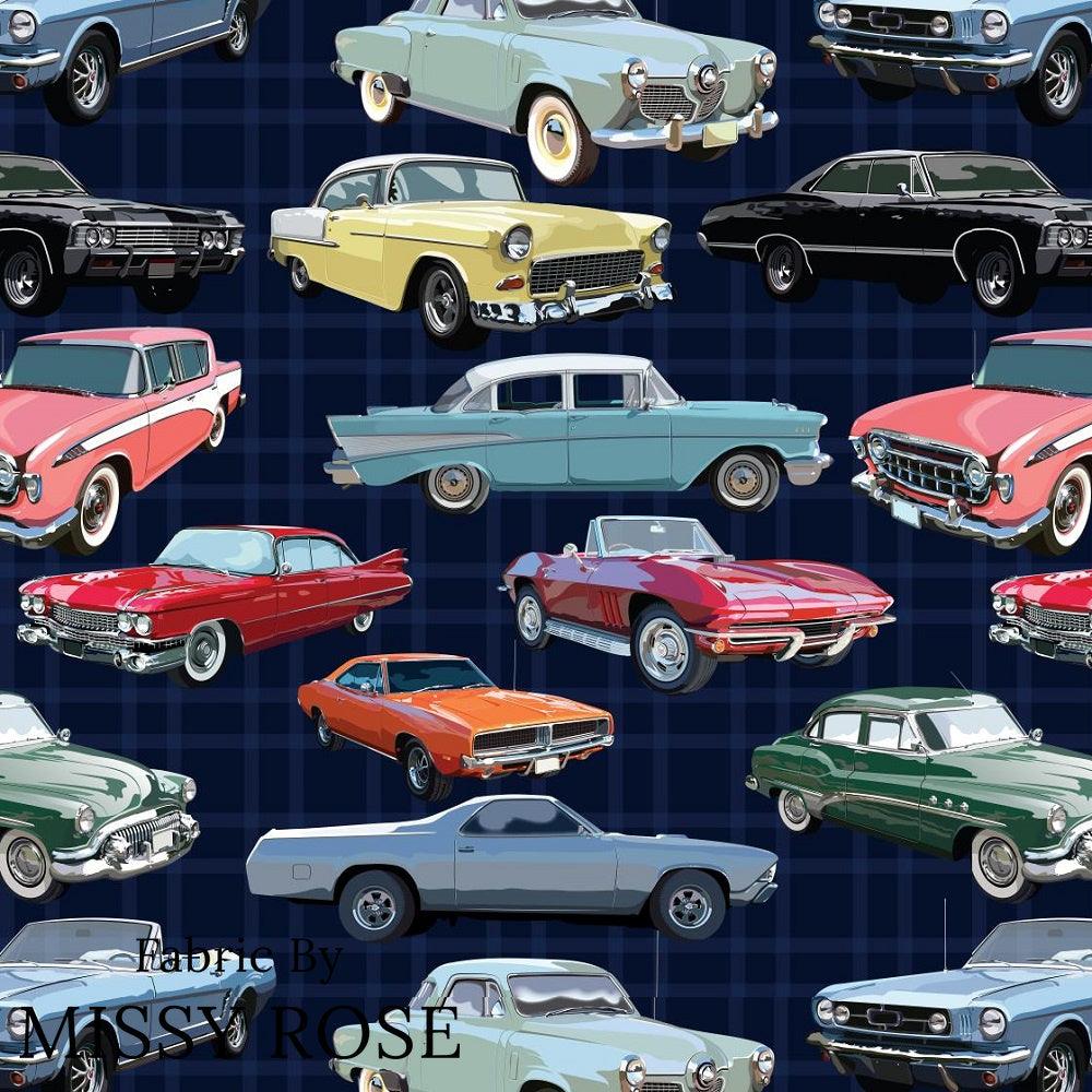 Design 640 - Classic Car Fabric | Navy Classic Cars Print | Missy Rose