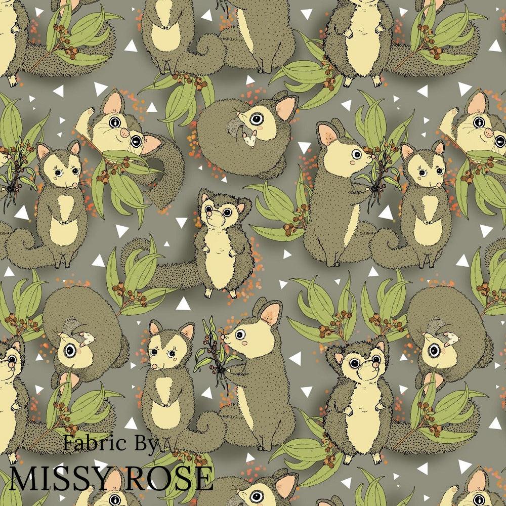 Design 687 - Cute Possum Fabric | Brown Cute Possum Print | Missy Rose