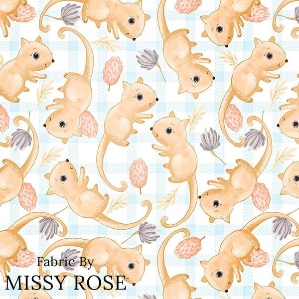 Design 806 - Plaid Possum Fabric | Blue White Plaid Possum Print ...