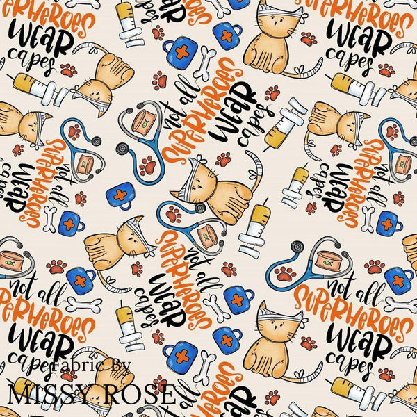 Design 867 - Vet Fabric | Veterinary Superhero Print | Missy Rose