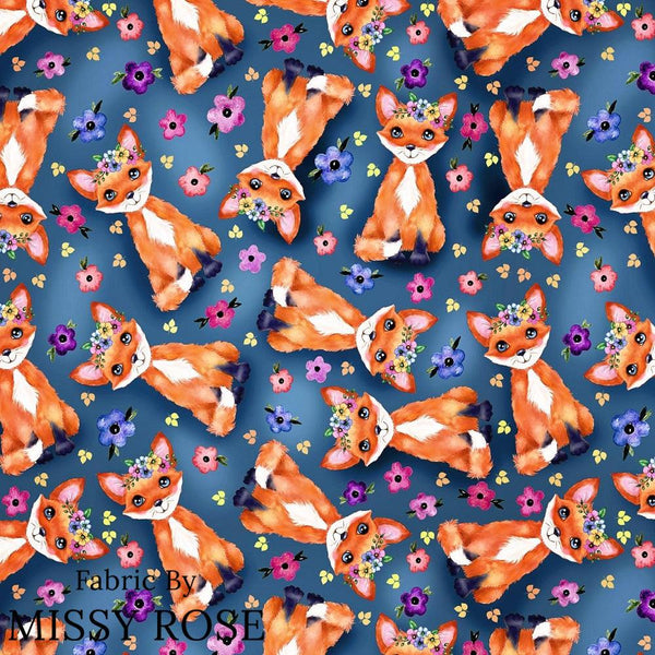 Design 907 - Navy Fox Fabric | Cute Fox Print | Missy Rose
